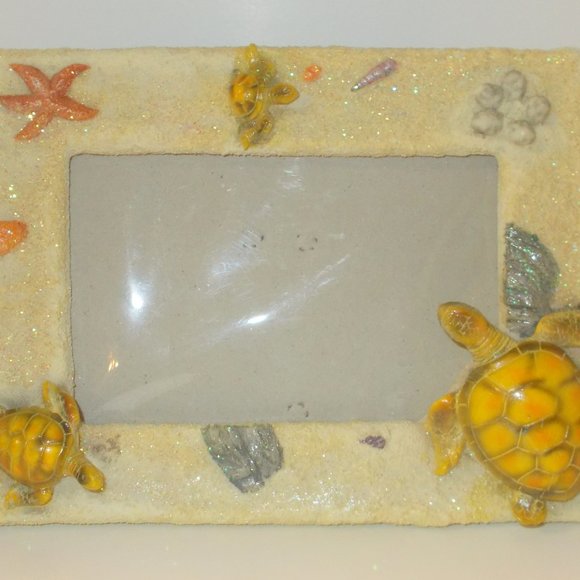 Accents | Vintage Coastal 3d Picture Frame Turtles Shells Sand Texture ...